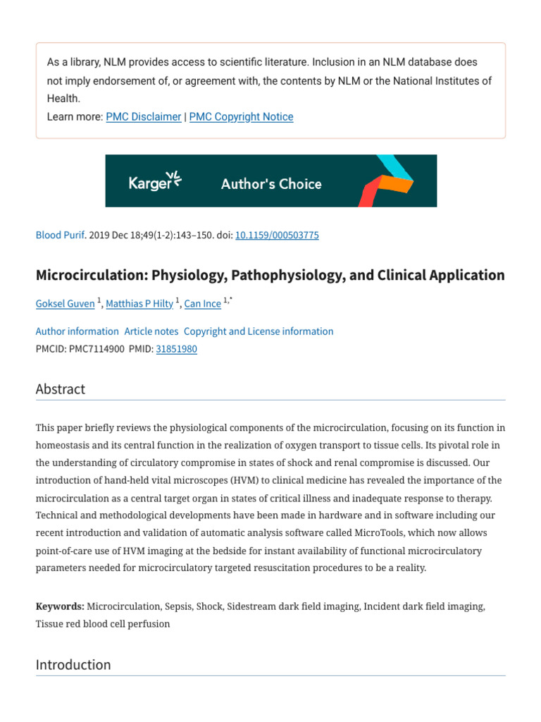 Microcirculation - Physiology, Pathophysiology, and Clinical ...