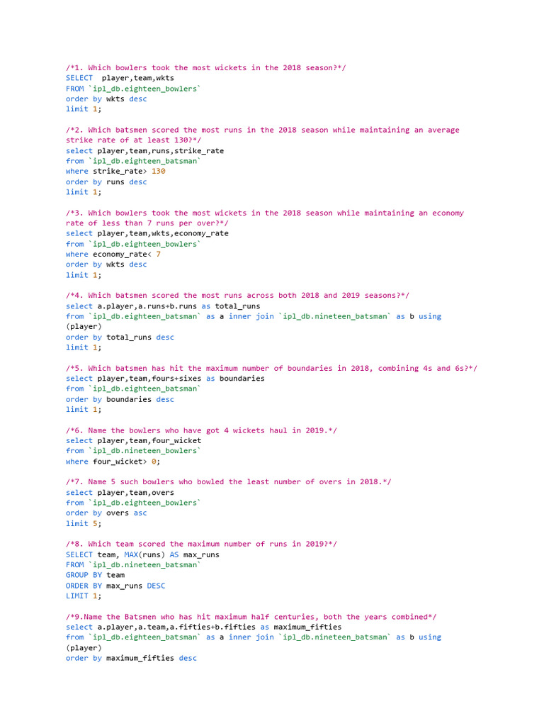 ipl analysis codes | PDF