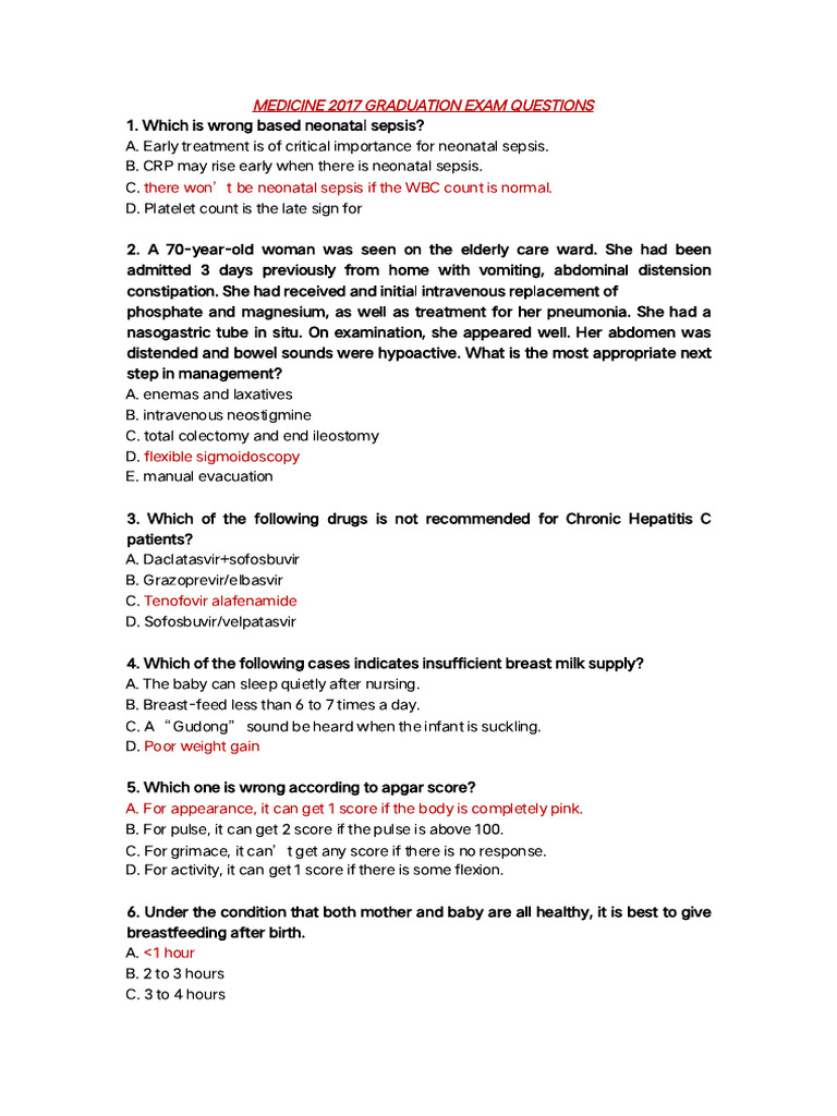 Medicine Graduation Exam | PDF | Immune System | Medicine
