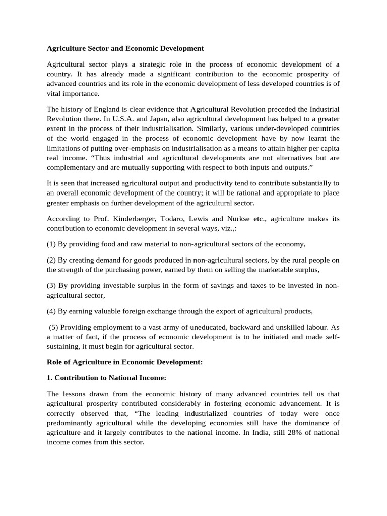 Role of Agriculture in Economic Development | PDF | Agriculture ...