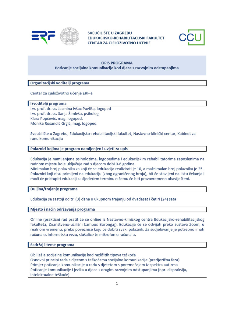Erfunizg Ccu Poticanje Socijalne Kompetencije Djeca S Razvojnim Odstupanjima | PDF