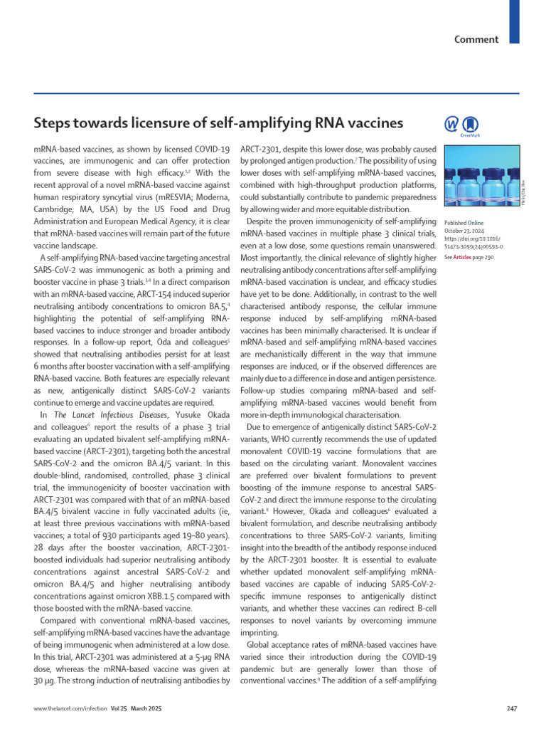 Steps Towards Licensure of Self Amplifying RNA Vac | PDF | Vaccines ...