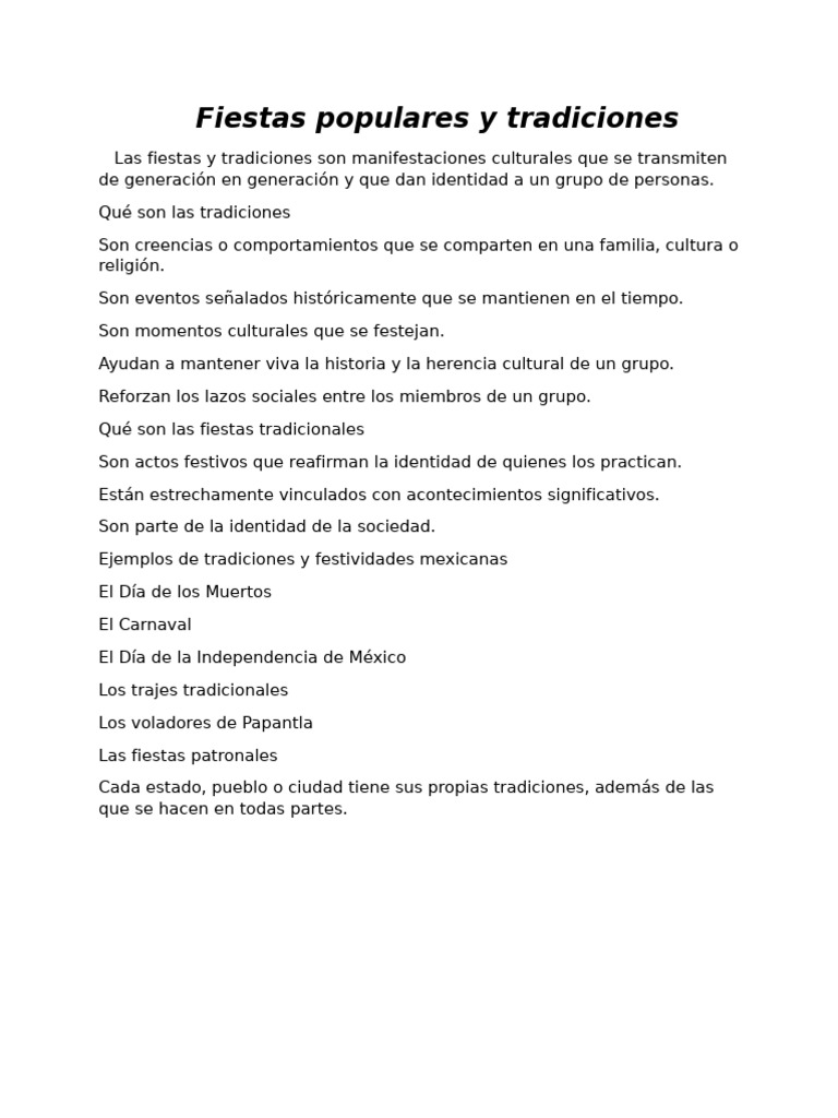 Fiestas Populares y Tradiciones | PDF