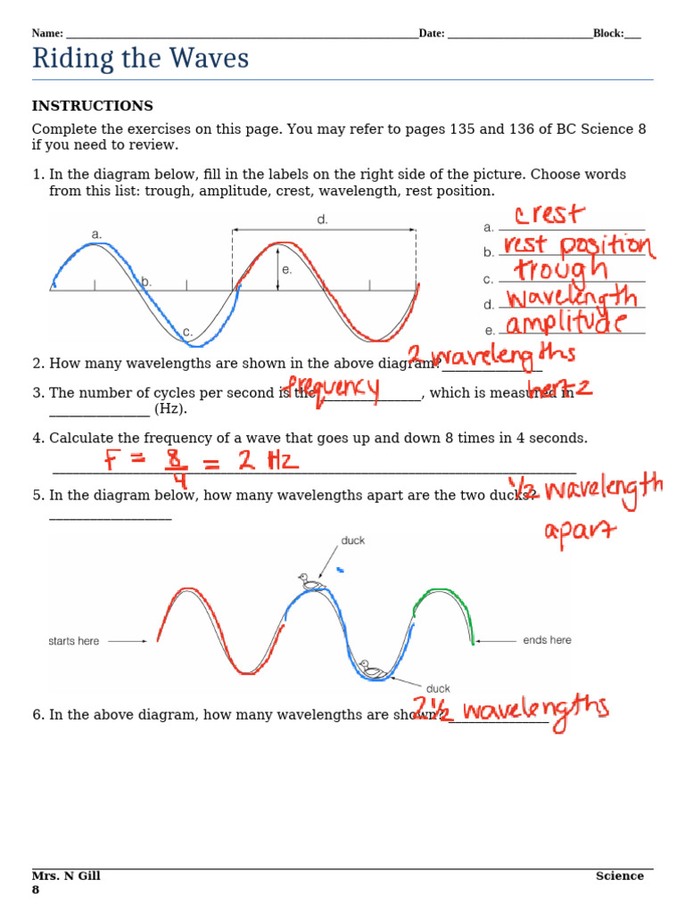 Worksheet - Riding The Waves Key 1 | PDF | Wavelength | Frequency