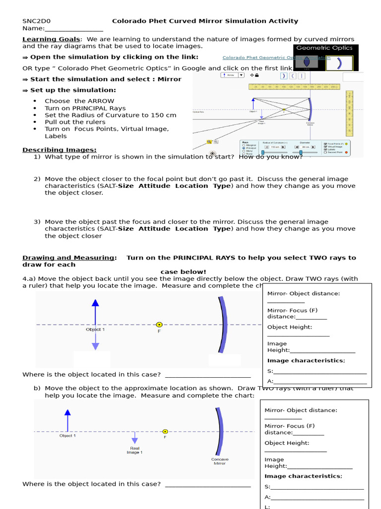 4.7 2024 Colorado Phet Curved Mirror Simulation Activity | PDF | Mirror ...