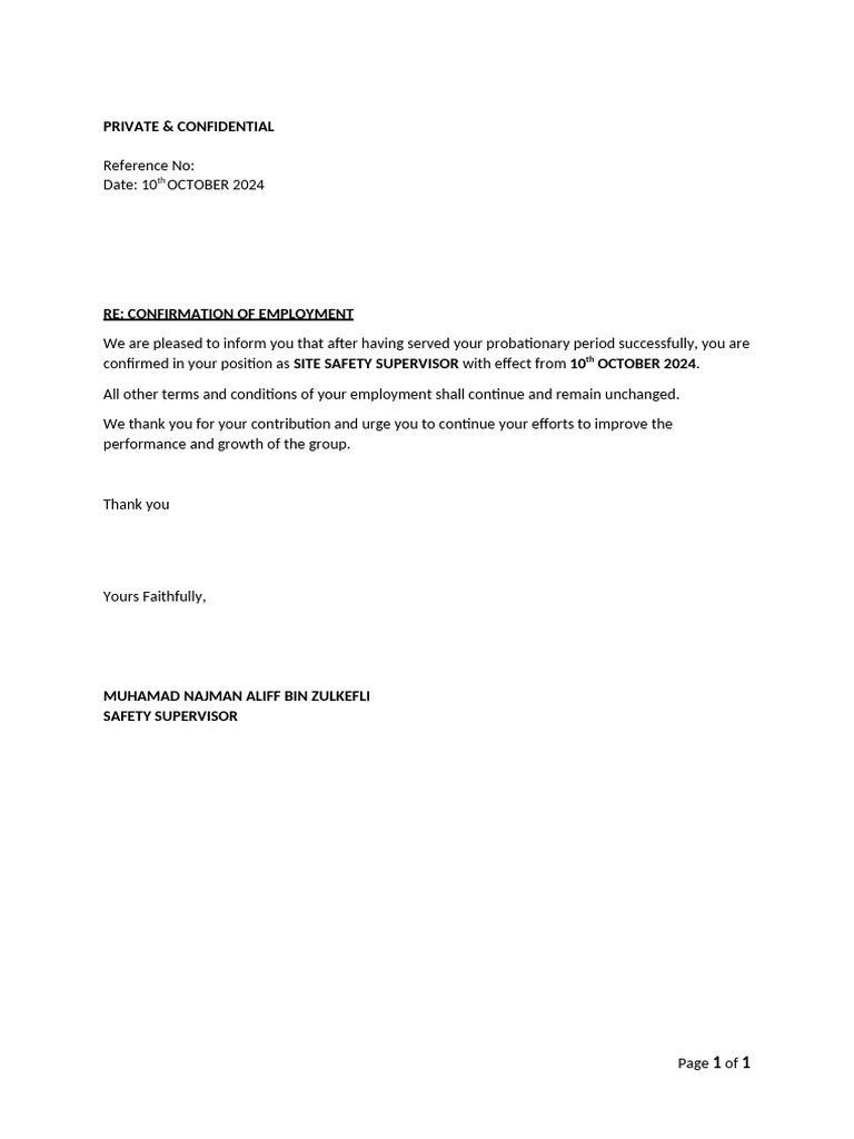 Employment Confirmation Letter | PDF