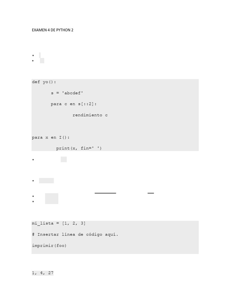 EXAMEN 4 DE PYTHON 2 | PDF | Python (lenguaje de programación ...