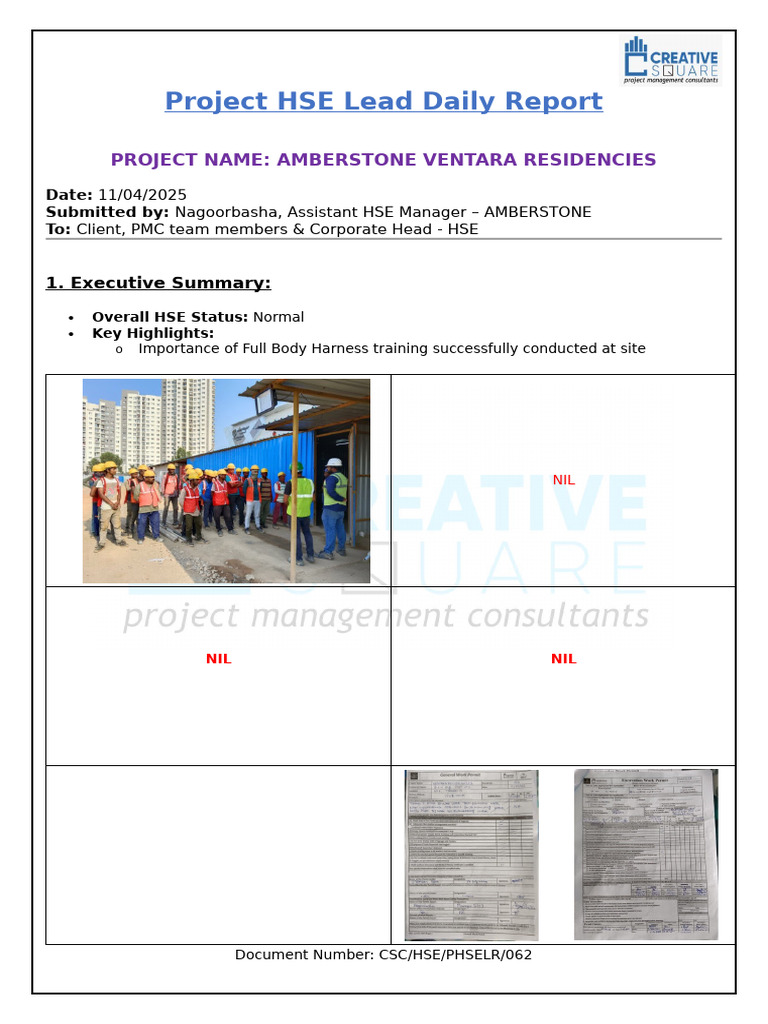 CSC - Project HSE Lead Daily Report - 11-04-2025 | PDF | Safety