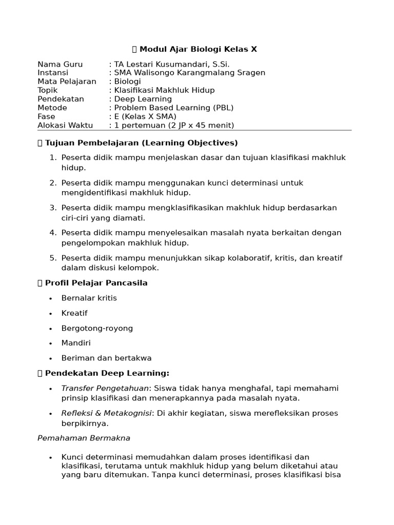 ? Modul Ajar Biologi Kelas X | PDF