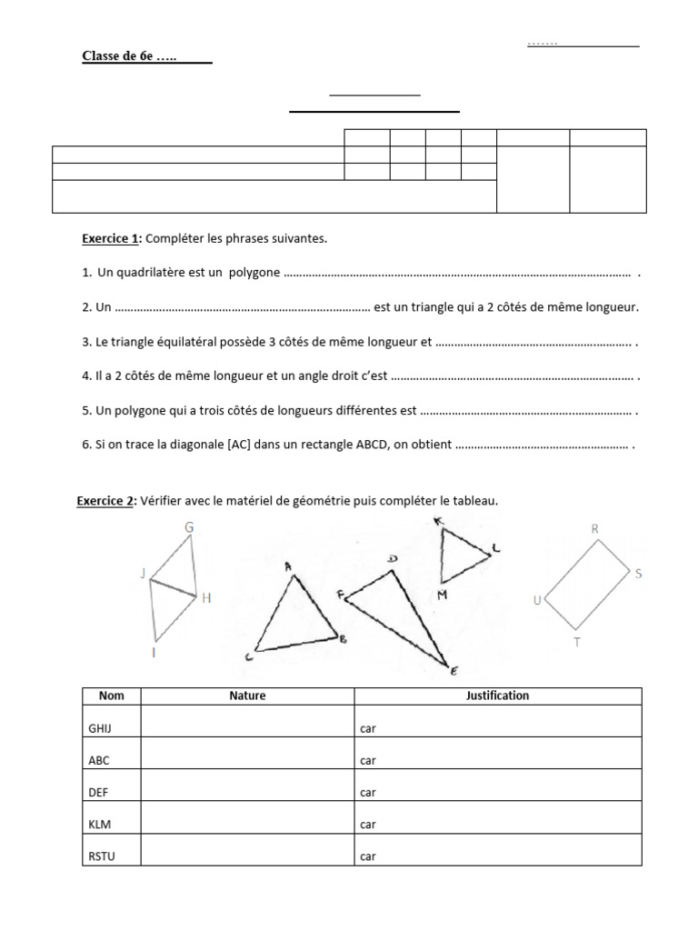 Évaluation sur triangles et quadrilatères | PDF