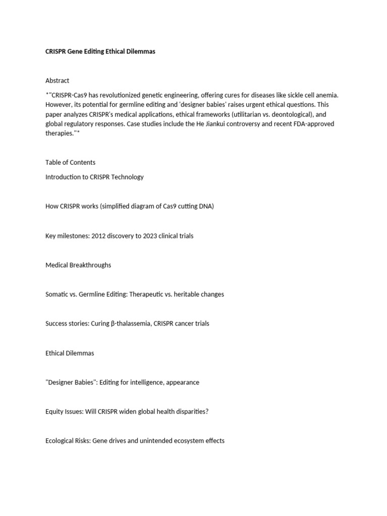 CRISPR Gene Editing Ethics Explored | PDF | Designer Baby | Bioethics