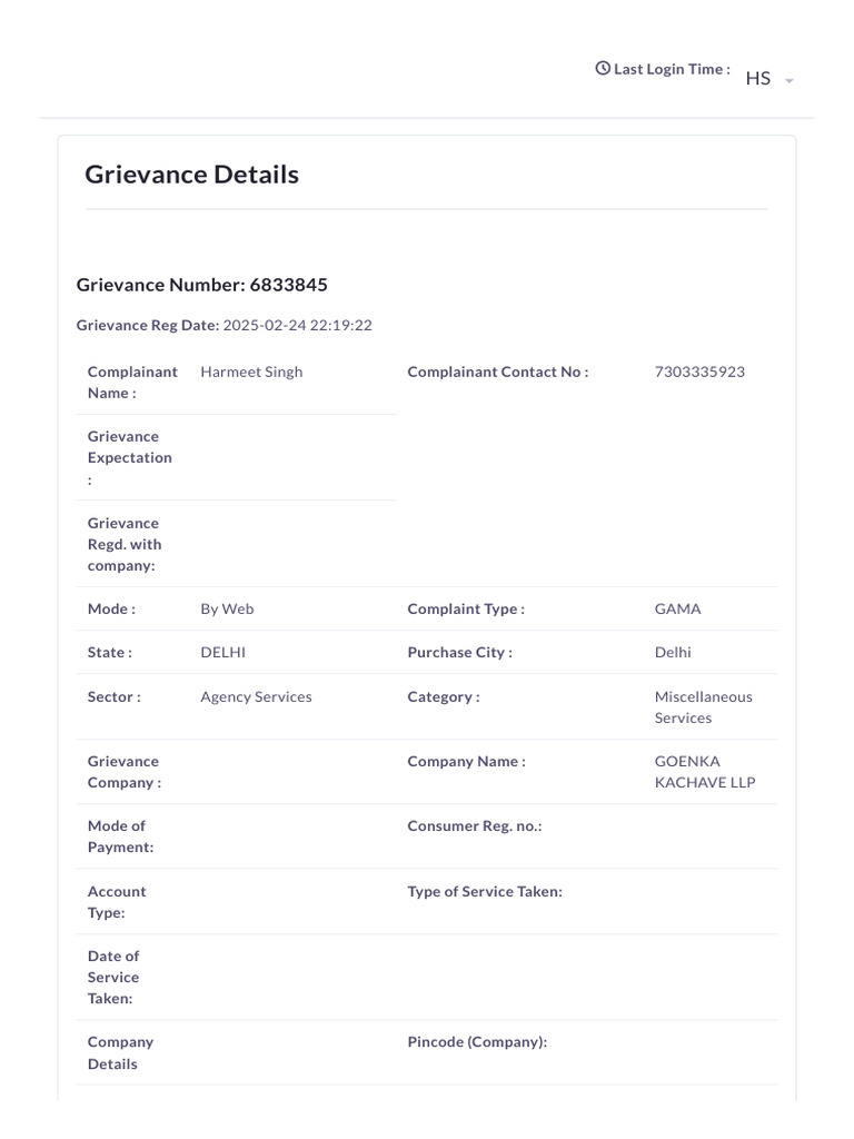 Grievance Against Goenka Kachave LLP | PDF