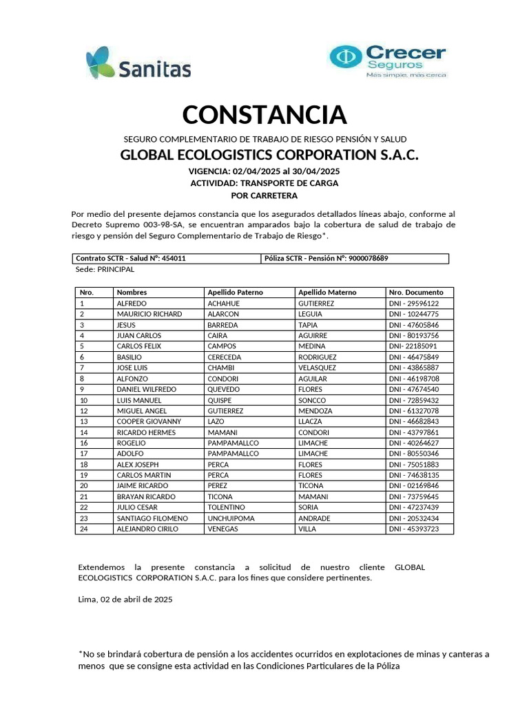 Constancia SCTR Febrero 2025 | PDF
