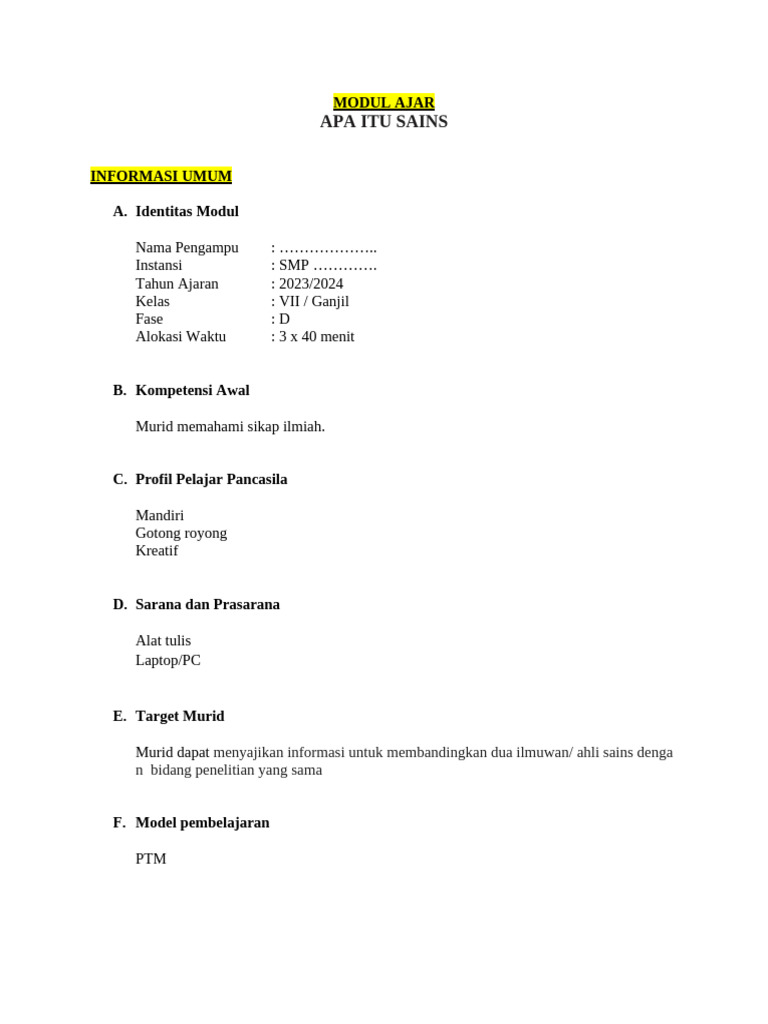 Modul Ajar Contoh | PDF