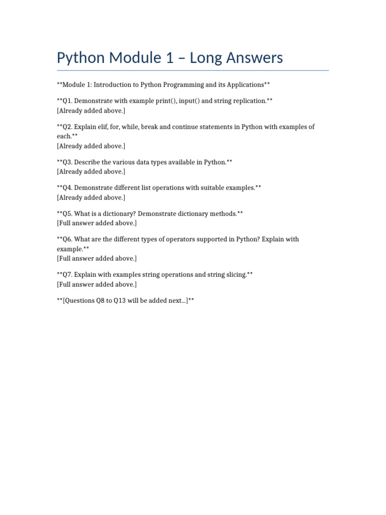 Python Module1 Long Answers Updated Q7 (2) | PDF