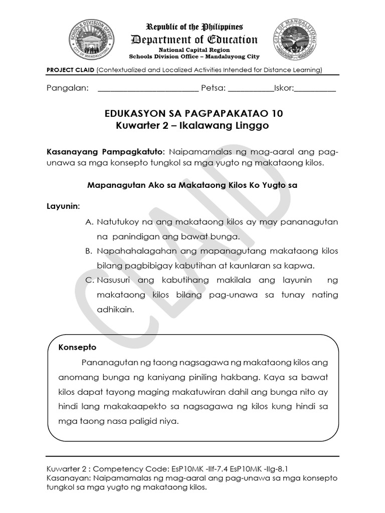 EsP10 - ACTIVITY-SHEET-Week 2 | PDF