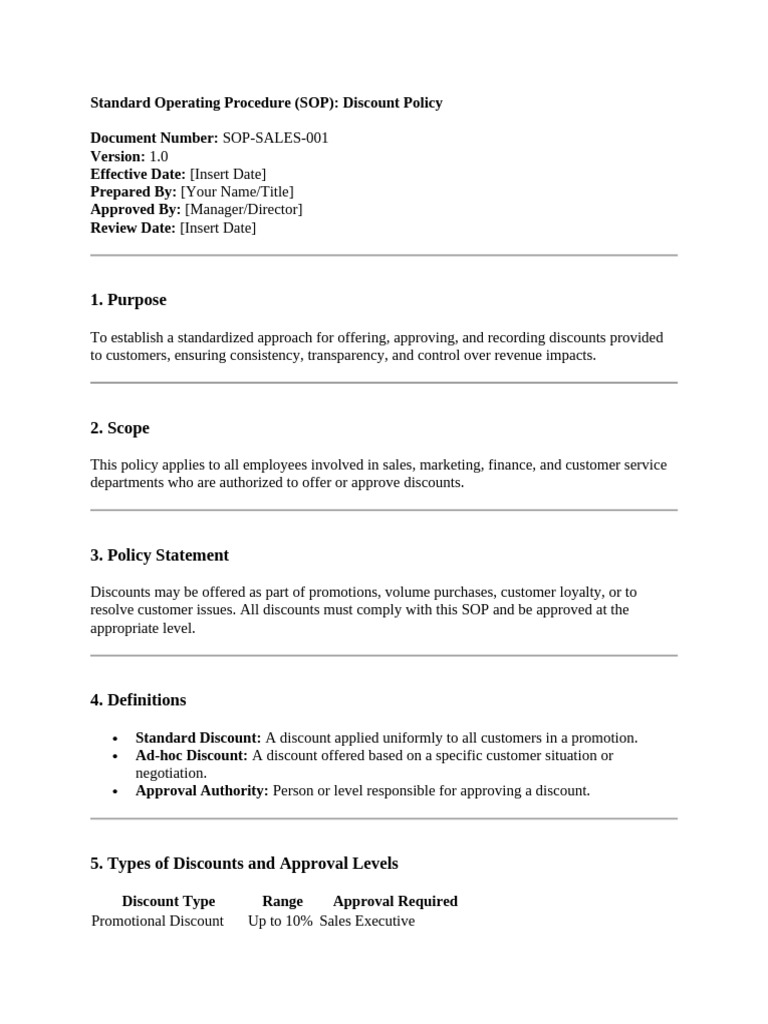 Discount Policy SOP for Sales Teams | PDF | Sales | Regulatory Compliance