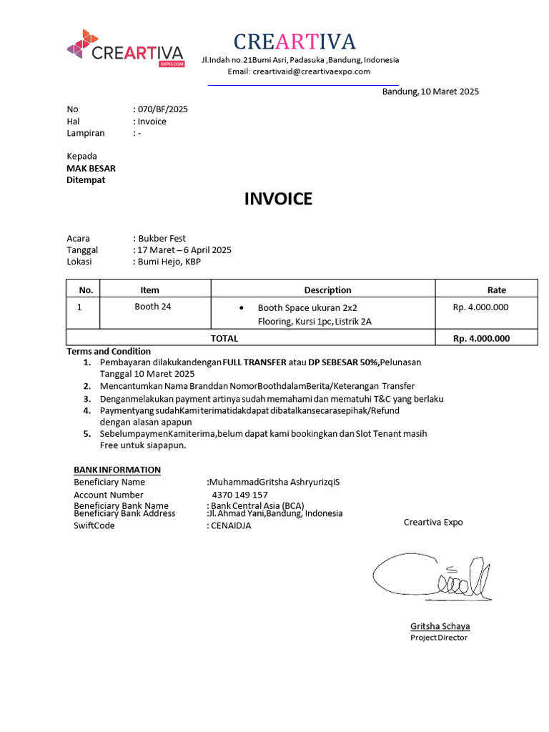 INVOICE BUKBER FEST - MAK BESAR | PDF