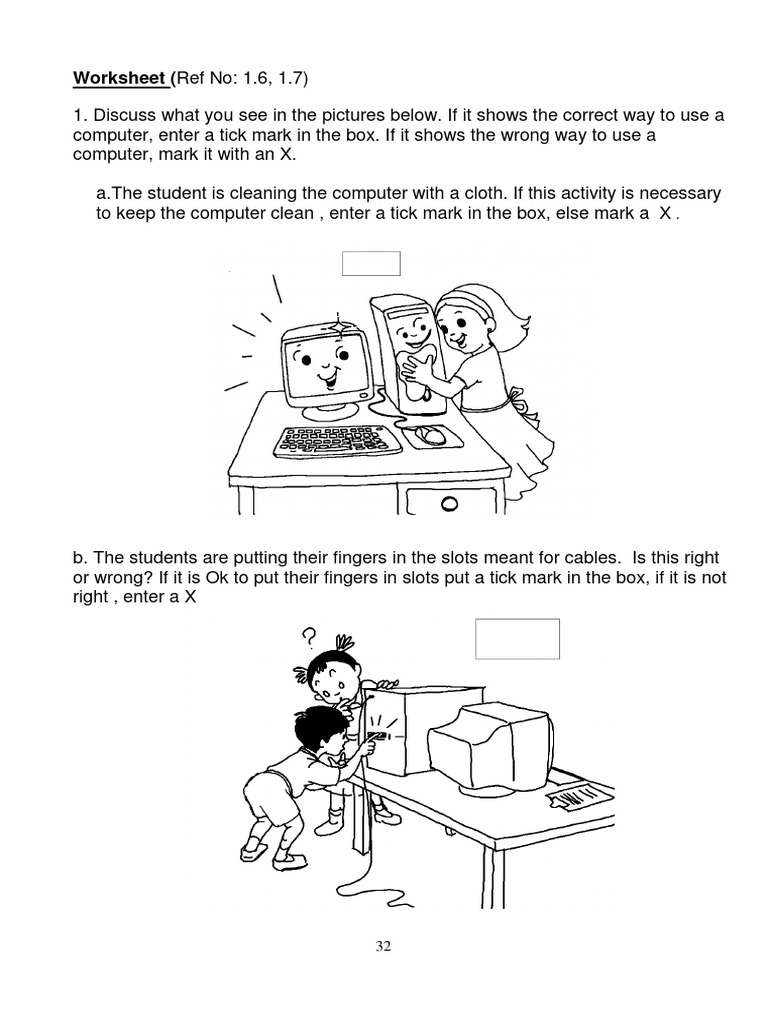 CBSE Class 1 Computer Science Worksheet - Dos and Don'ts With The Computer | PDF