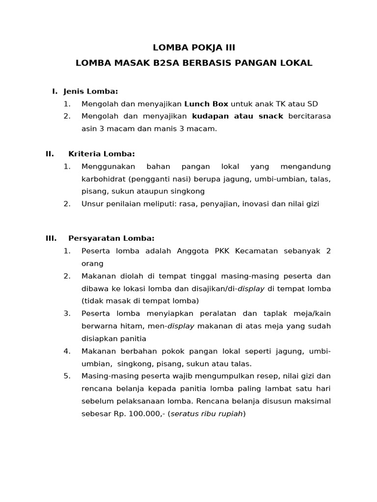 Lomba Masak Pokja 3 - Kriteria Lomba | PDF