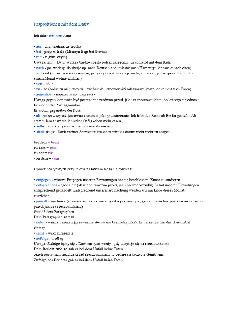 Präpositionen mit dem Dativ | PDF