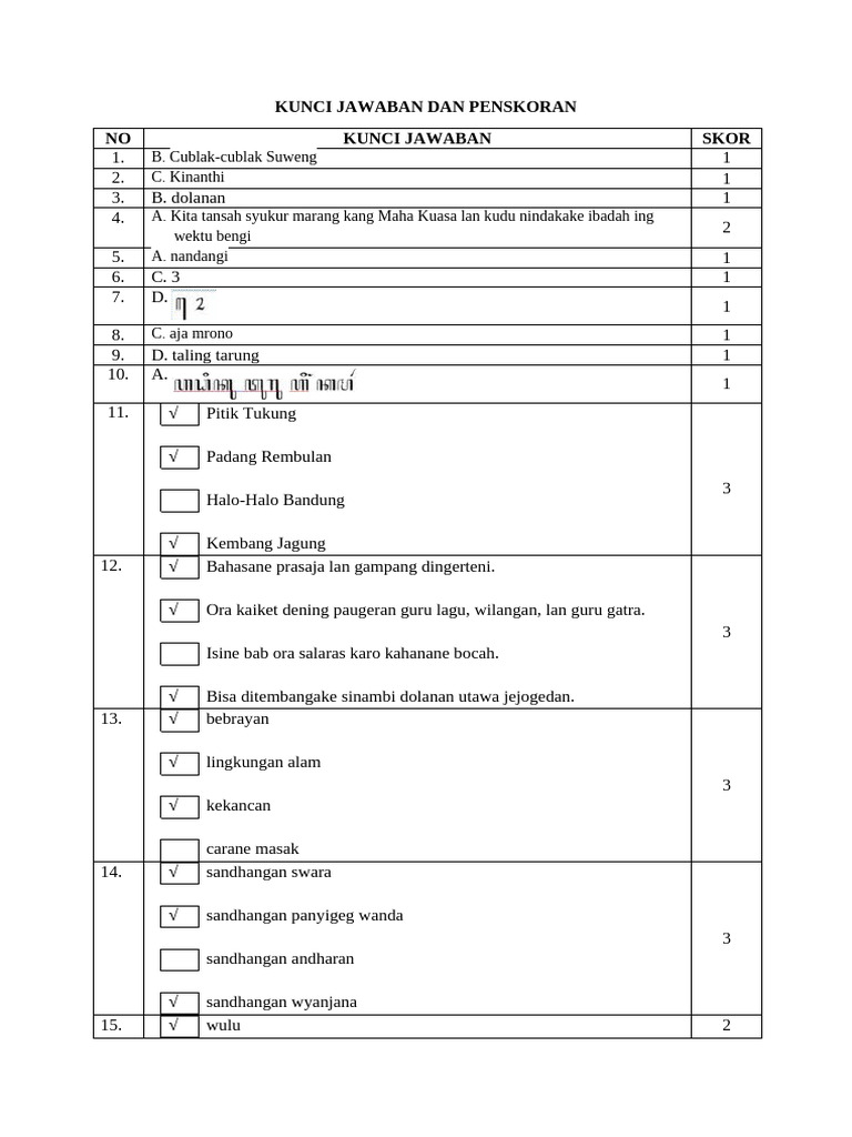 Kls 4_Kunci jawaban Bahasa Jawa | PDF