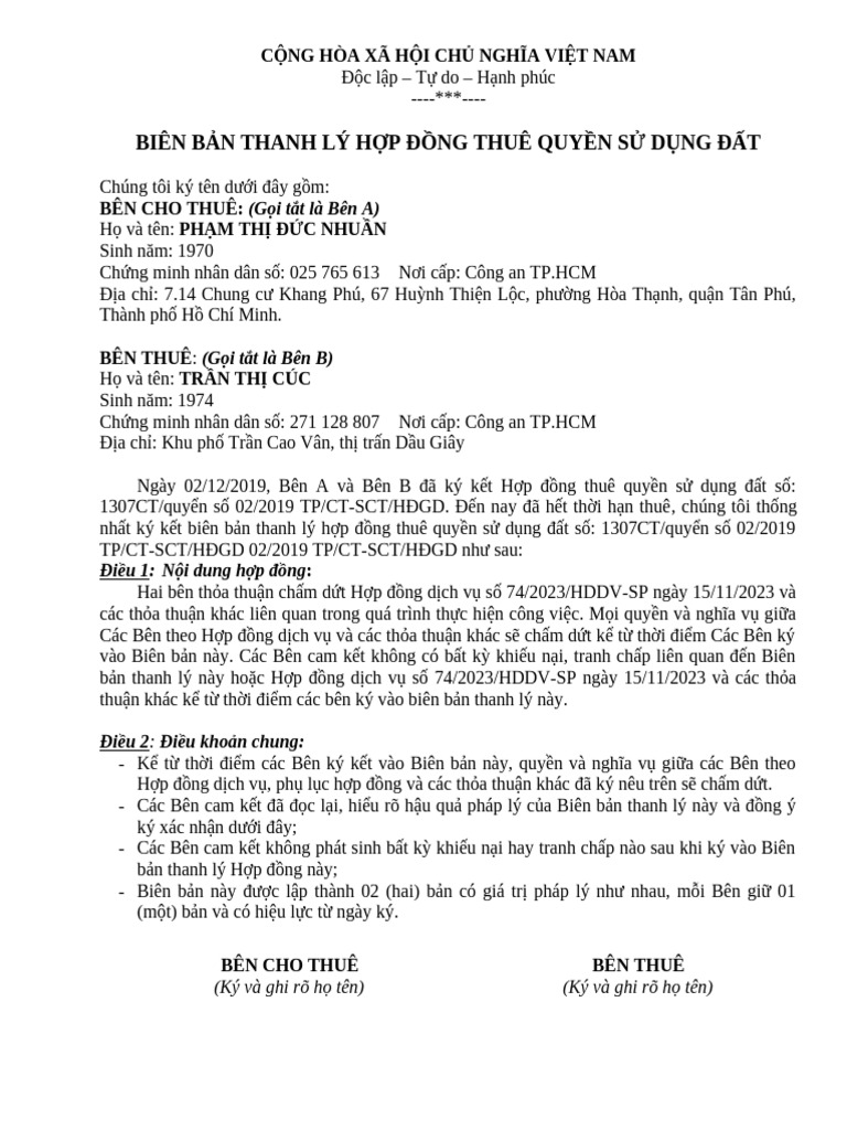 Bien Ban Thanh Ly Hop Dong | PDF