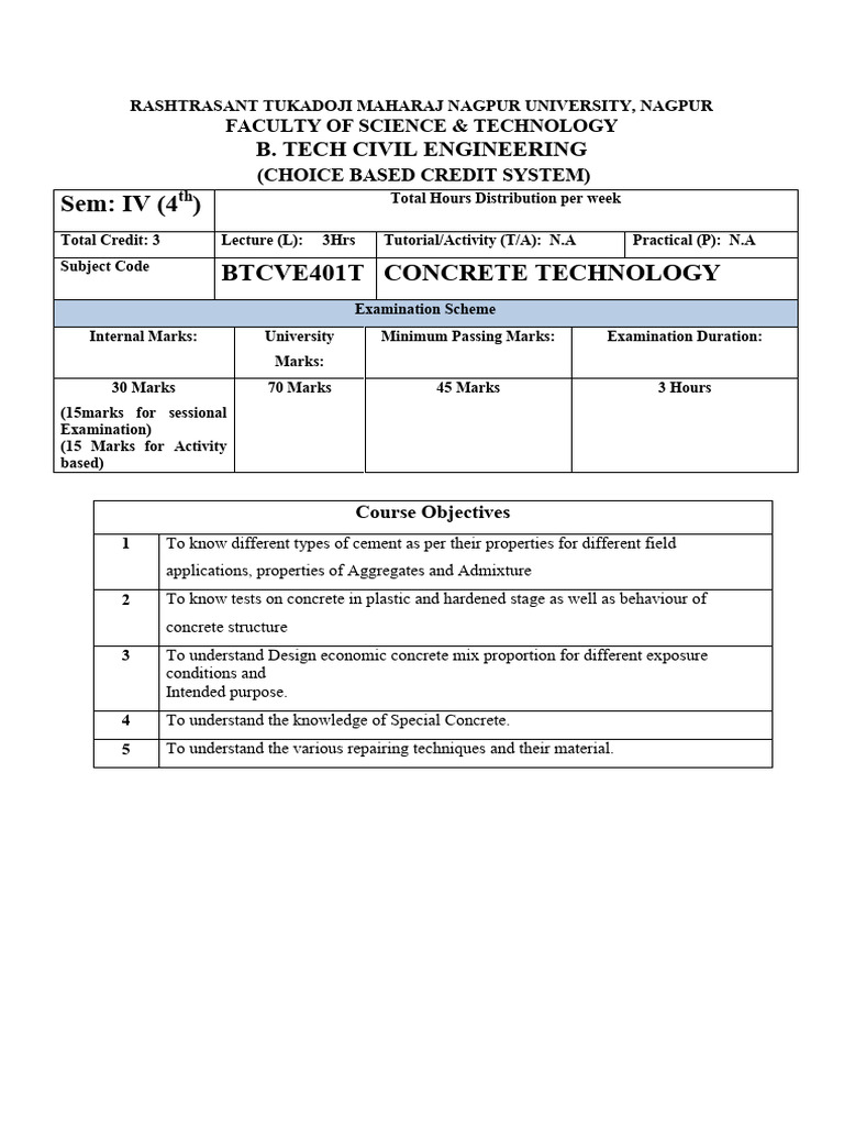 4th Sem Civil Engineering Syllabus | PDF | Sewage Treatment | Concrete