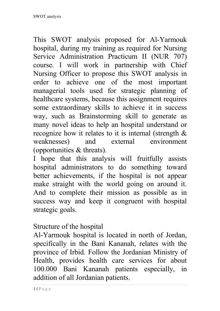 SWOT Analysis of Al-Yarmouk Hospital | PDF | Nursing | Hospital