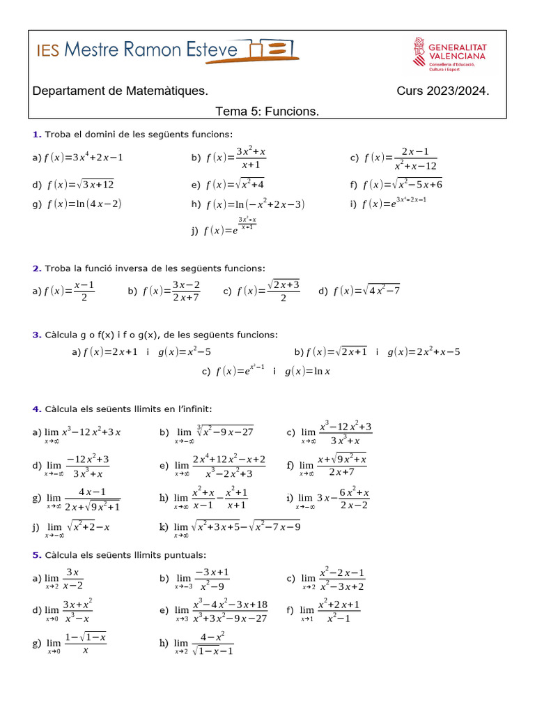 T5 Exercicis de Repàs Funcions Provisional | PDF