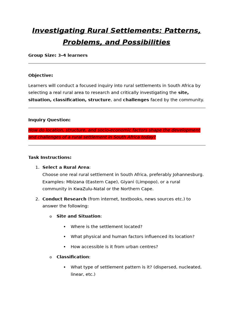 Rural Settlement Investigation Project | PDF | South Africa | Cognition