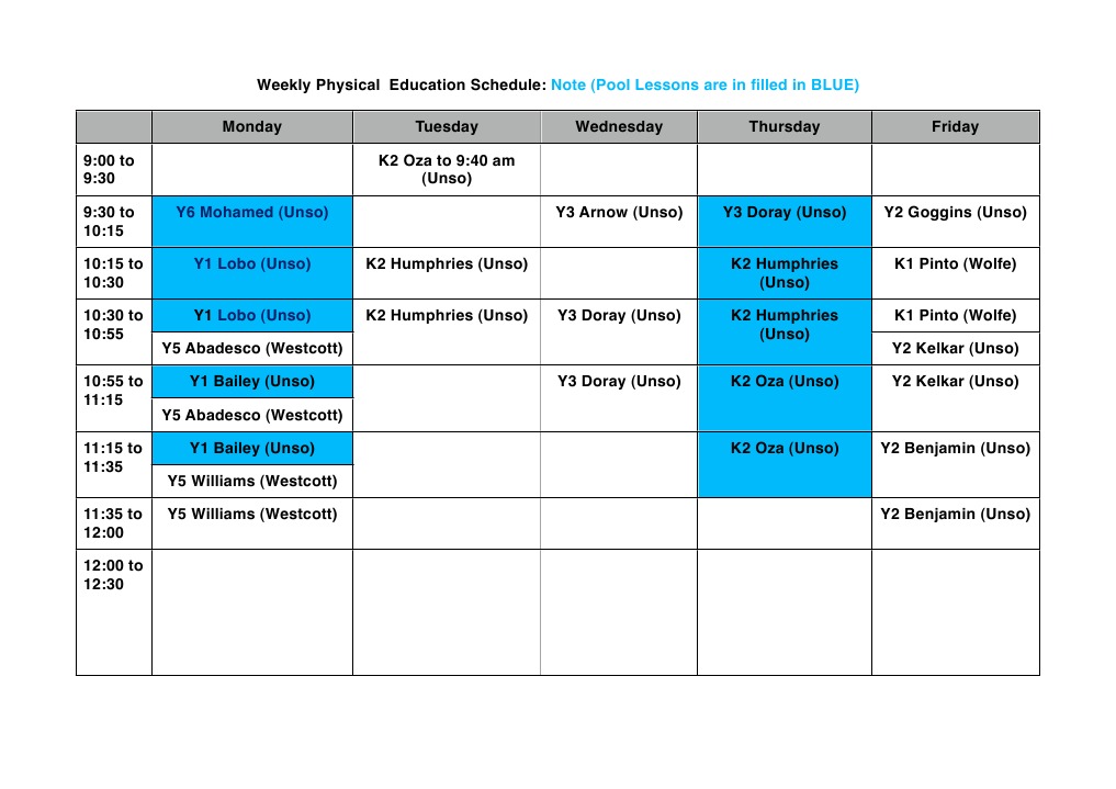 Weekly Pe Timetable | PDF