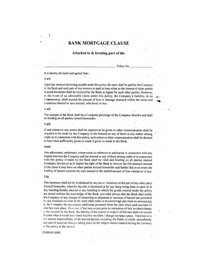 Bank Mortgage Clause | PDF
