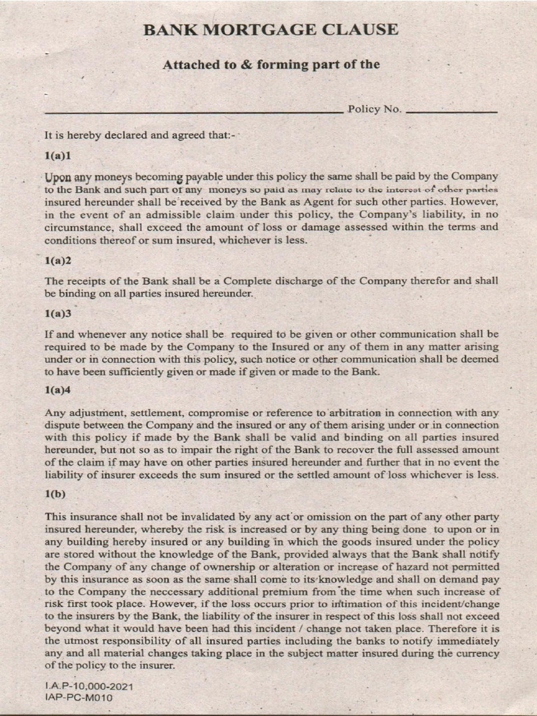 Bank Mortgage Clause - IAP | PDF