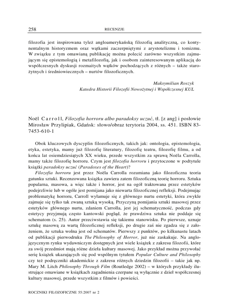 Noël Carroll Filozofia Horroru Albo | PDF