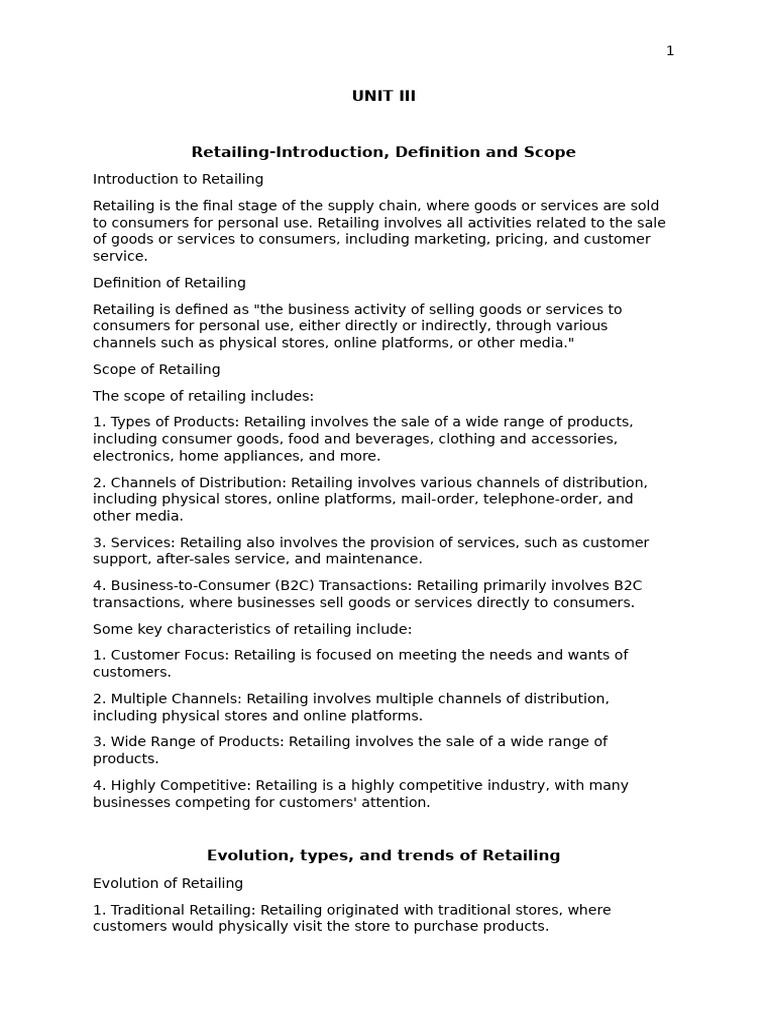 Sales and Retail Marketing UNIT III | PDF | Pricing | Retail