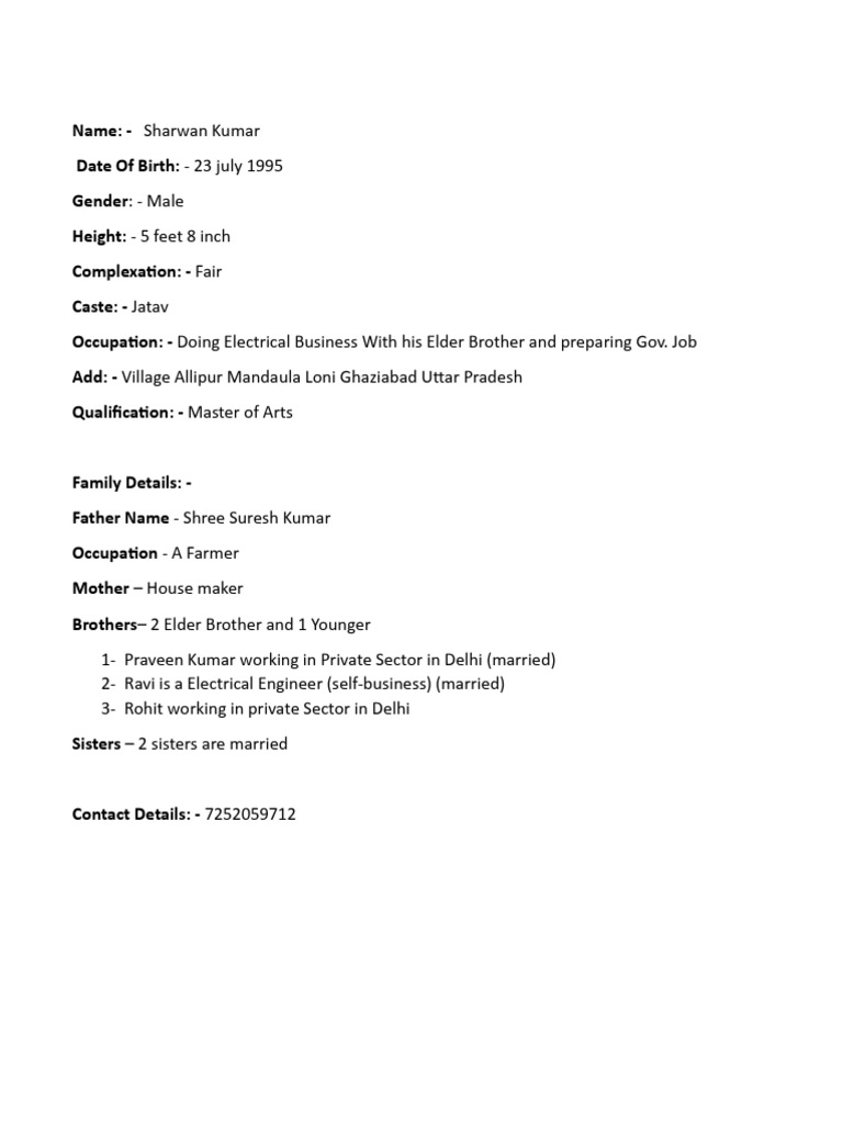 Sharwan Kumar Biodata | PDF
