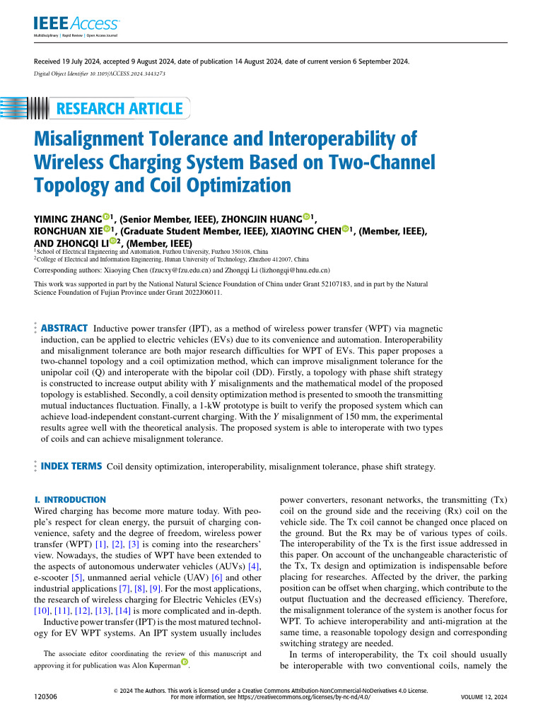 Misalignment Tolerance and Interoperability of Wireless Charging System Based On Two-Channel ...