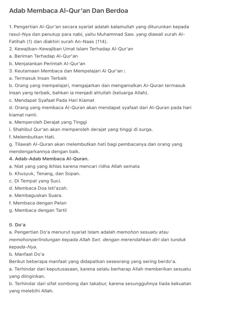 Adab Membaca Al-Qur'an Dan Berdoa | PDF