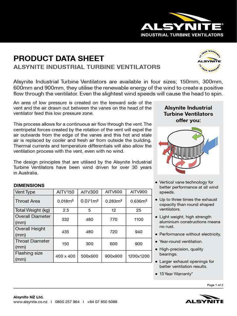 Alsynite Industrial Turbine Ventilators | PDF | Turbine | Wound