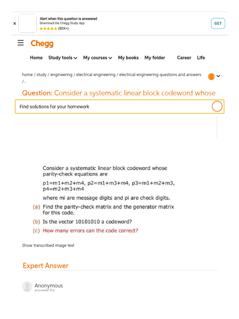 Consider A Systematic Linear Block Codeword Whose ... | PDF