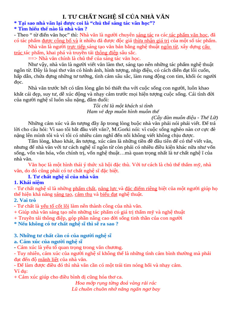 LLVH 1 TƯ CHẤT NGHỆ SĨ CỦA NHÀ VĂN | PDF