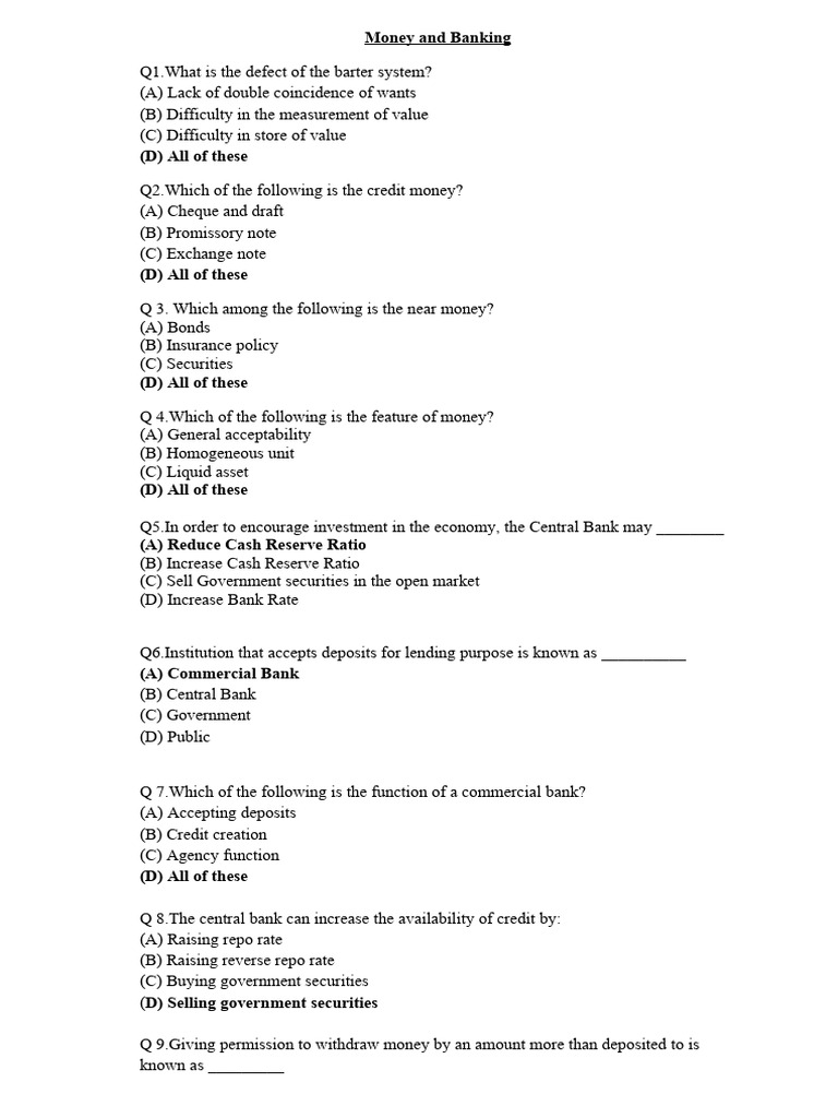 613613995 MCQ of Money and Banking | PDF | Money | Money Supply