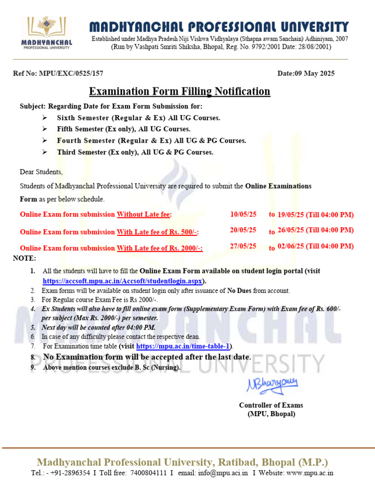 Exam Form Filling Notification June 2025 (Vi and Iv Semester) | PDF | Educational Stages ...