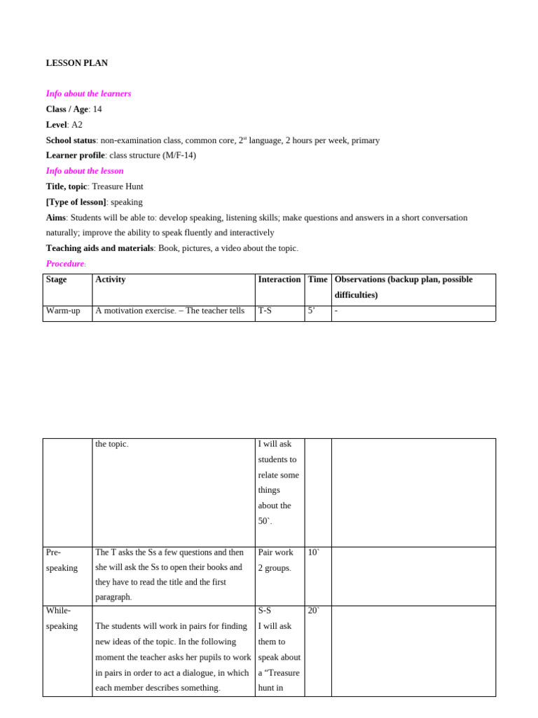 Ciobanu - Laura - LESSON PLAN | PDF | Lesson Plan | Teachers
