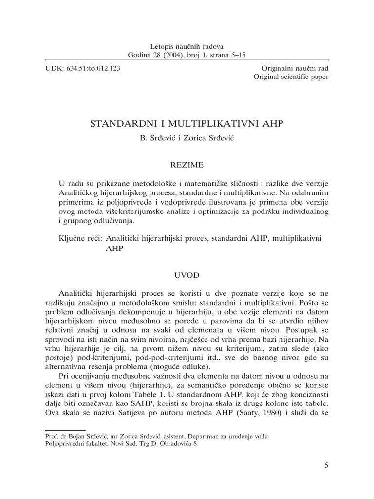 Standardni I Multiplikativni Ahp | PDF