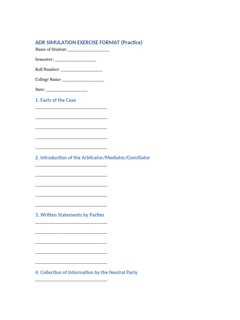 KSLU ADR Simulation Practice Format | PDF | Alternative Dispute Resolution | Dispute Resolution