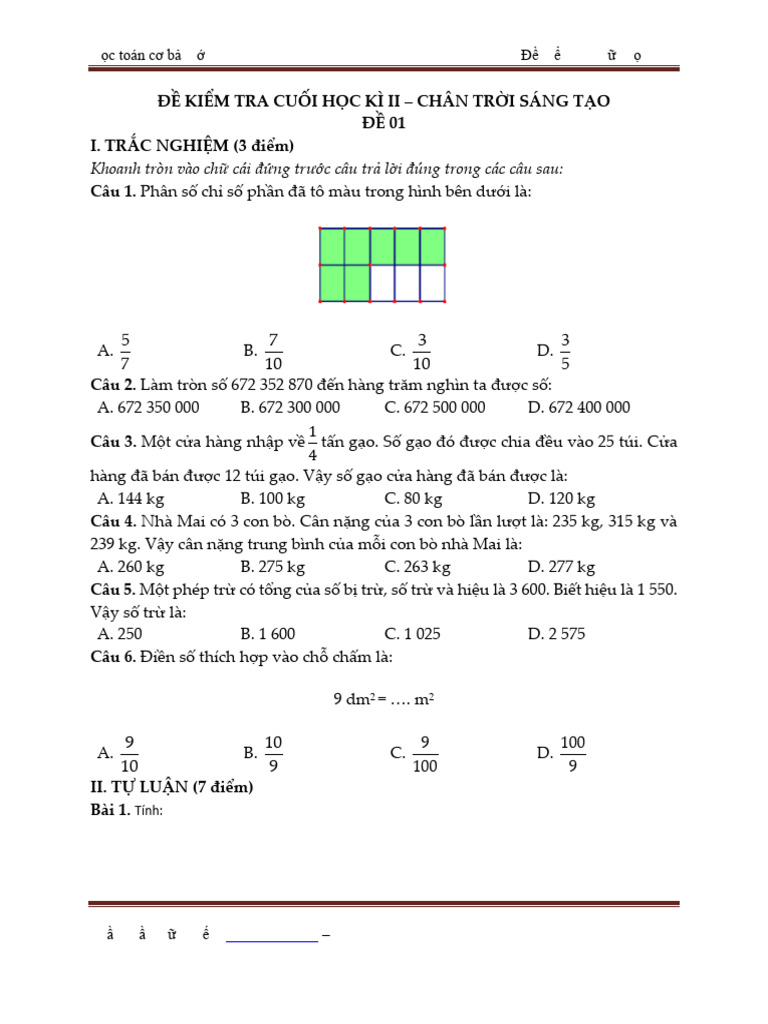 MATHX - LỚP 4 - ĐỀ KIỂM TRA HỌC KỲ 2 - CTST | PDF