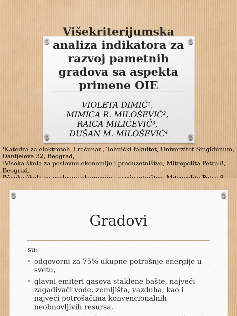 Višekriterijumska analiza indikatora za razvoj pametnih gradova Ecologica | PDF