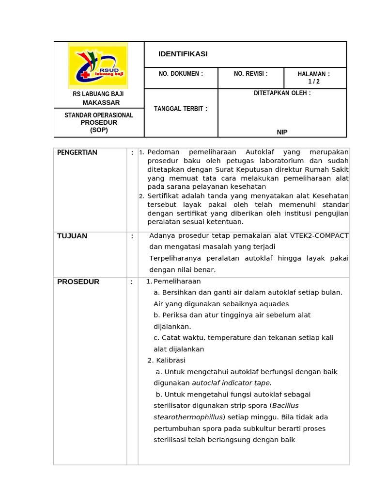 SOP Pemeliharaan Autoklaf | PDF